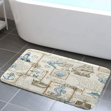 Sea Turtle Bath Mat, Ocean Animal Starfish Seagrass Coral Reef Fish ...