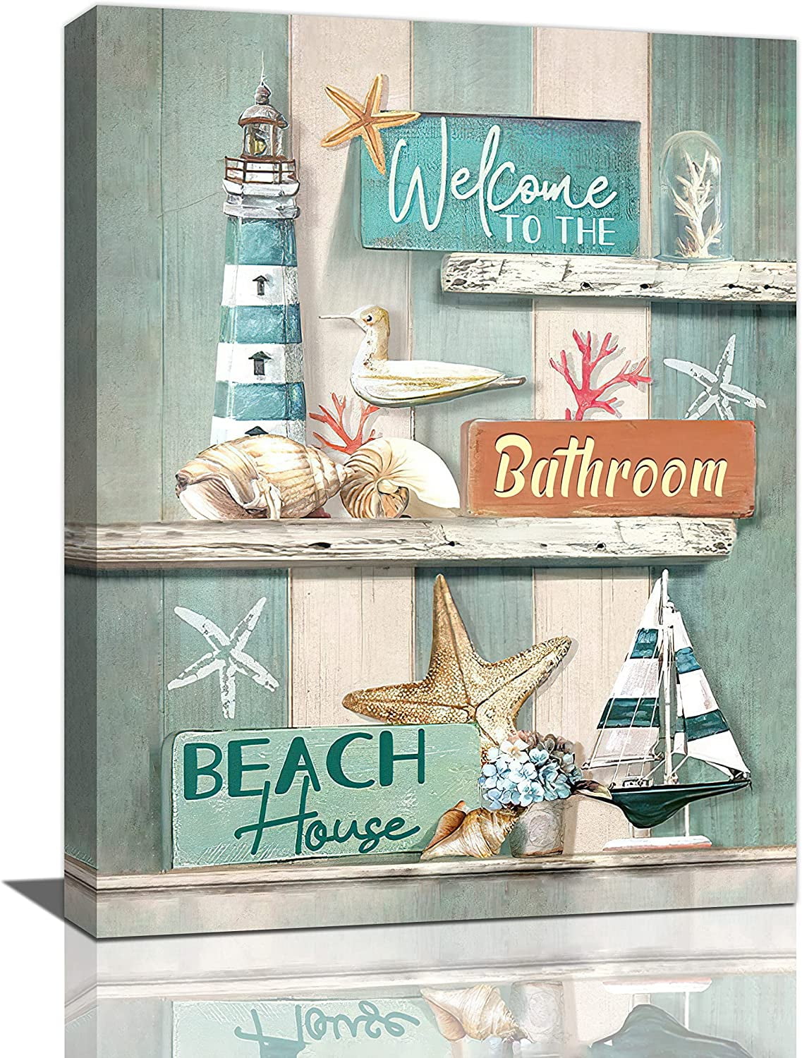 Nautical Bathroom Wall Art Modern Country Lighthouse Starfish Bathroom ...