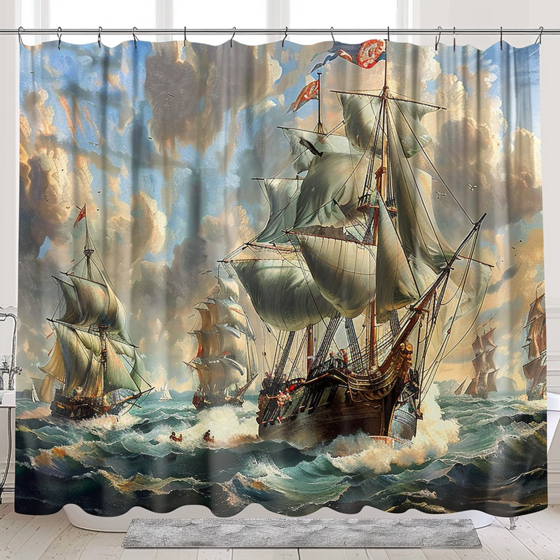 Nautical Battle Scene Shower Curtain Set Inspired By Famous Artists