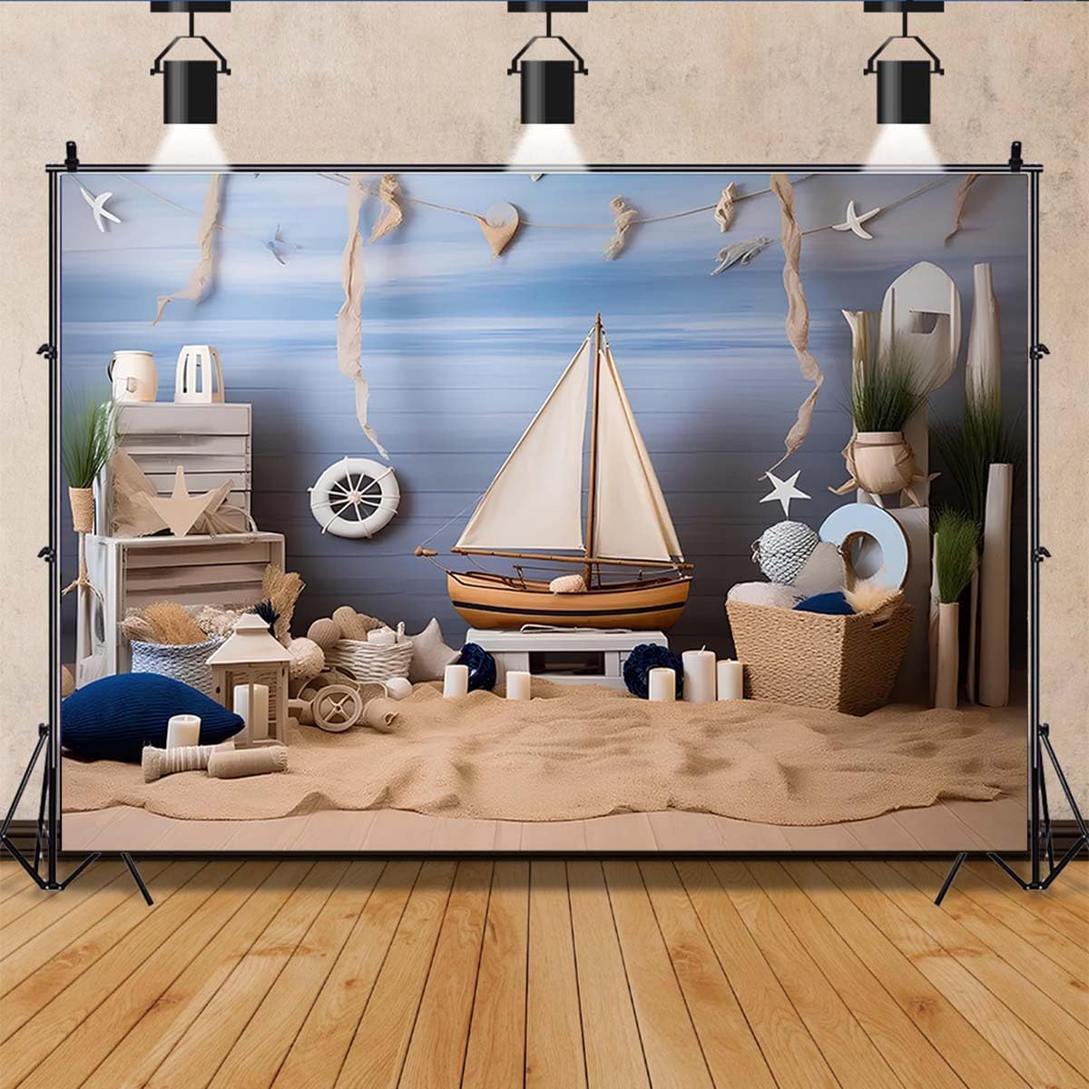 Nautical Beach Boat Photography Background Beach Seaside Boat Ship ...