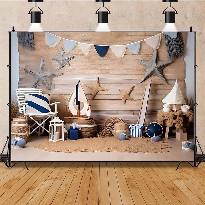 Nautical Beach Boat Photography Background Sailboat Ocean Beach Pirate ...