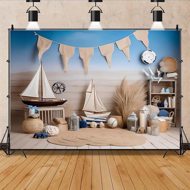 Nautical Beach Boat Photography Background Sailboat Ocean Beach Pirate ...