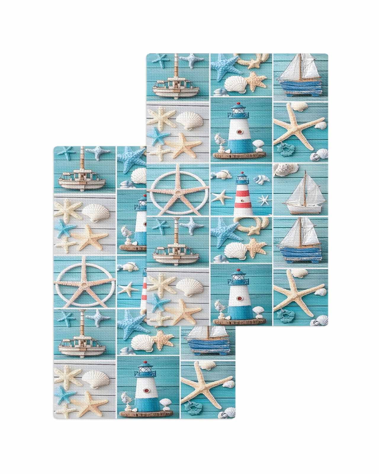 Nautical Beach Kitchen Dish Towels for Drying Dishes Set of 2, Blue ...