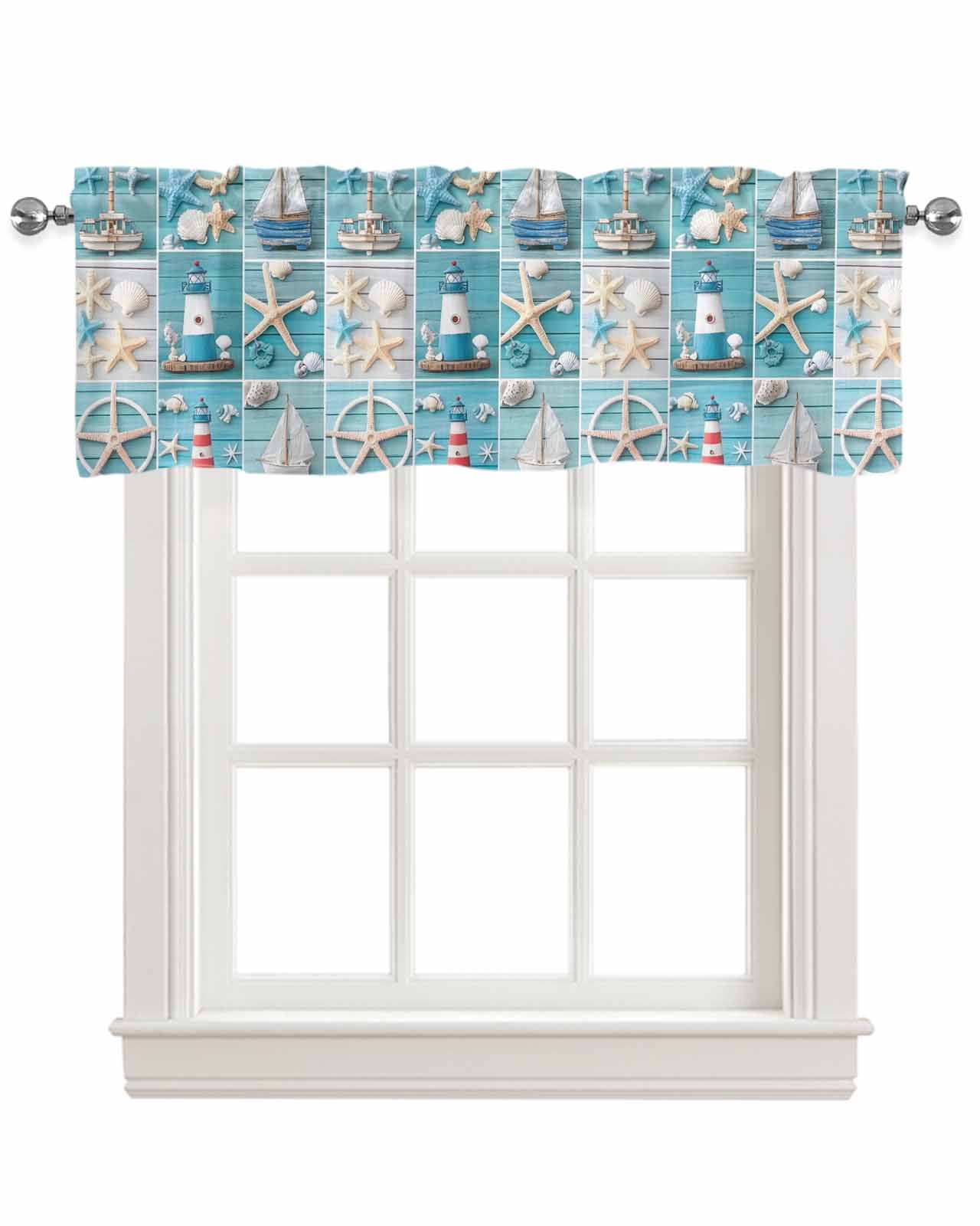 Nautical Beach Kitchen Valances for Windows Farmhouse Linen Window ...