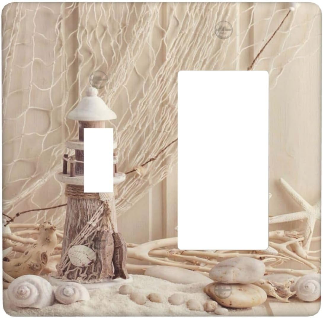 Nautical Beach Lighthouse Shell 2 Gang Single Toggle/Rocker Combination ...