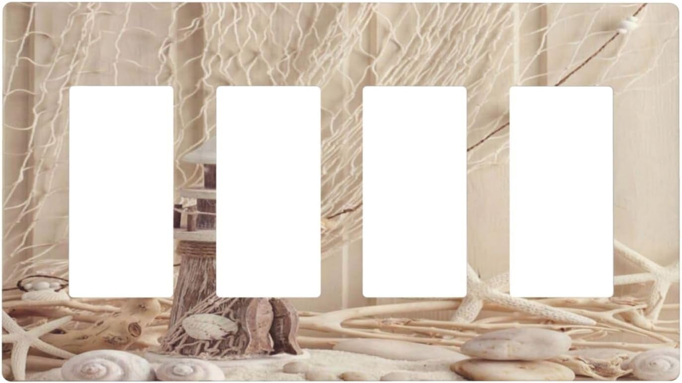 Nautical Beach Lighthouse Shell 4 Gang Quad Rocker/GFCI/decorator Light ...