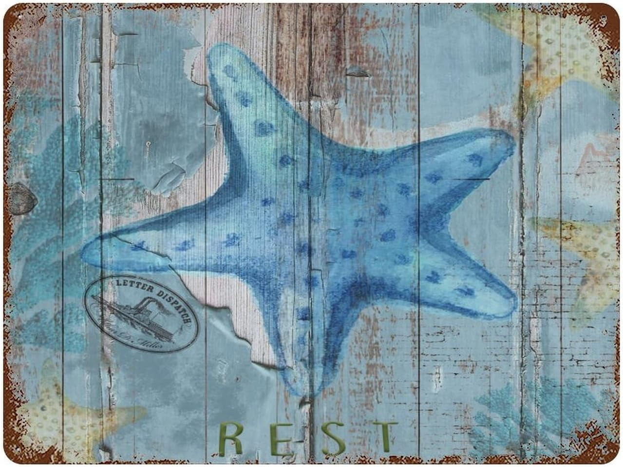 Nautical Beach Ocean Theme Underwater Starfish Metal Tin Sign Coastal ...