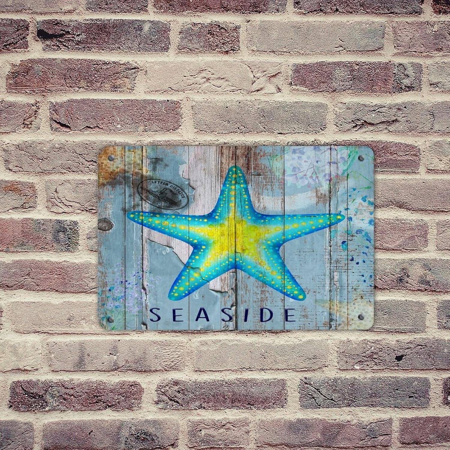 Nautical Beach Ocean Theme Underwater Starfish Rustic Metal Man Cave ...