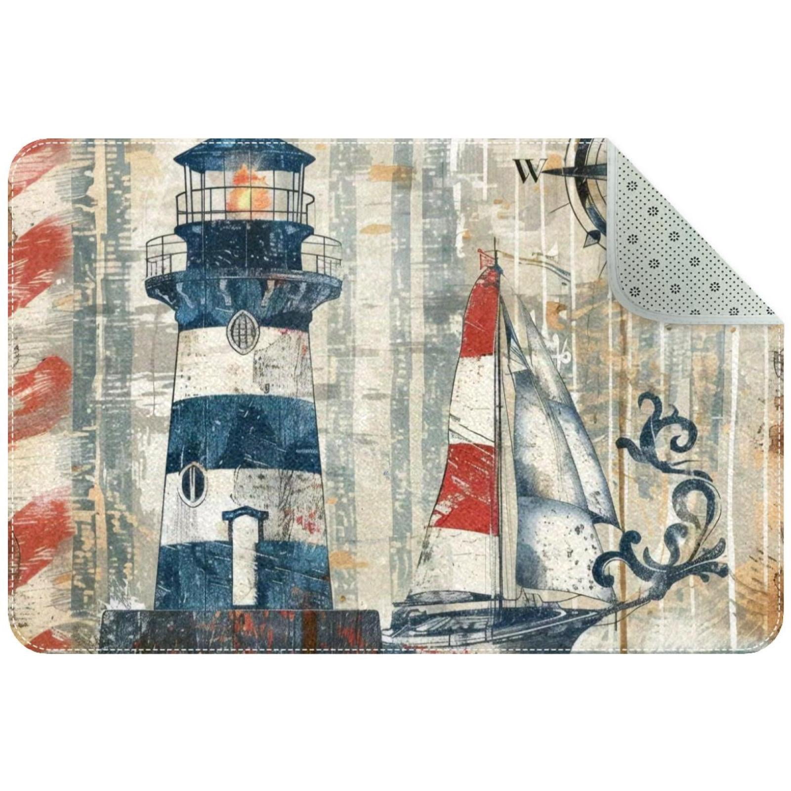 Nautical Beach Sailboat Lighthouse Compass Anchor Small Area Rug, Non ...