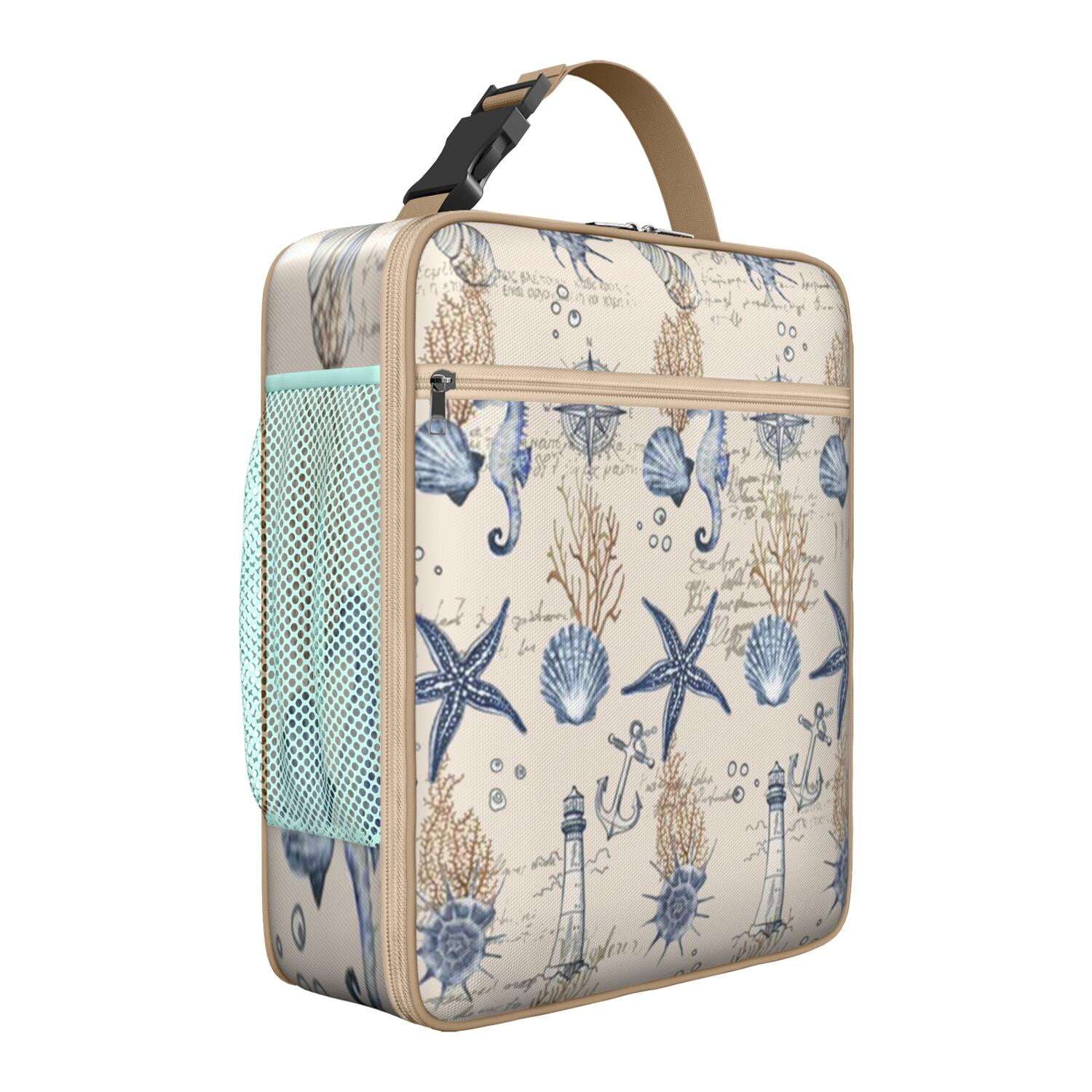 Nautical Beach Shell Lunch Bag, Reusable Insulated Cooler Tote with ...