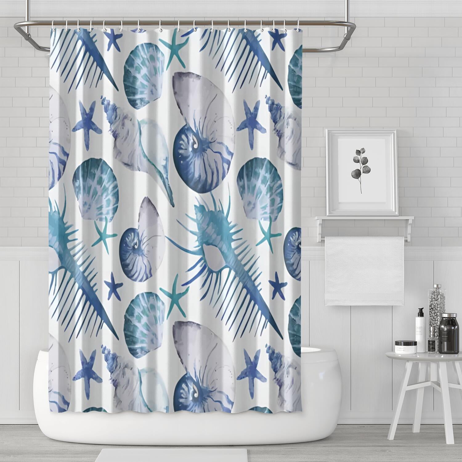 Nautical Beach Shower Curtain Featuring Starfish, Seahorse, and ...