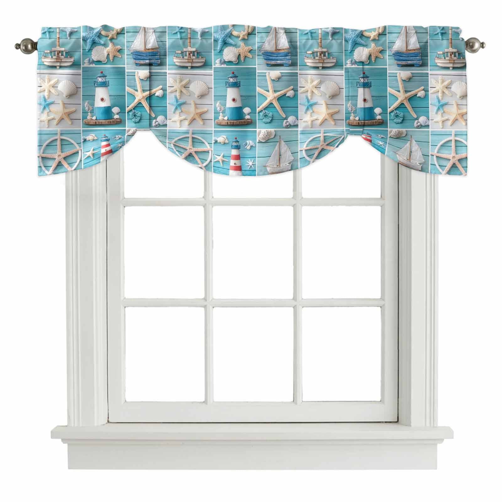 Nautical Beach Tie Up Valance Curtains for Windows, Kitchen Curtains ...