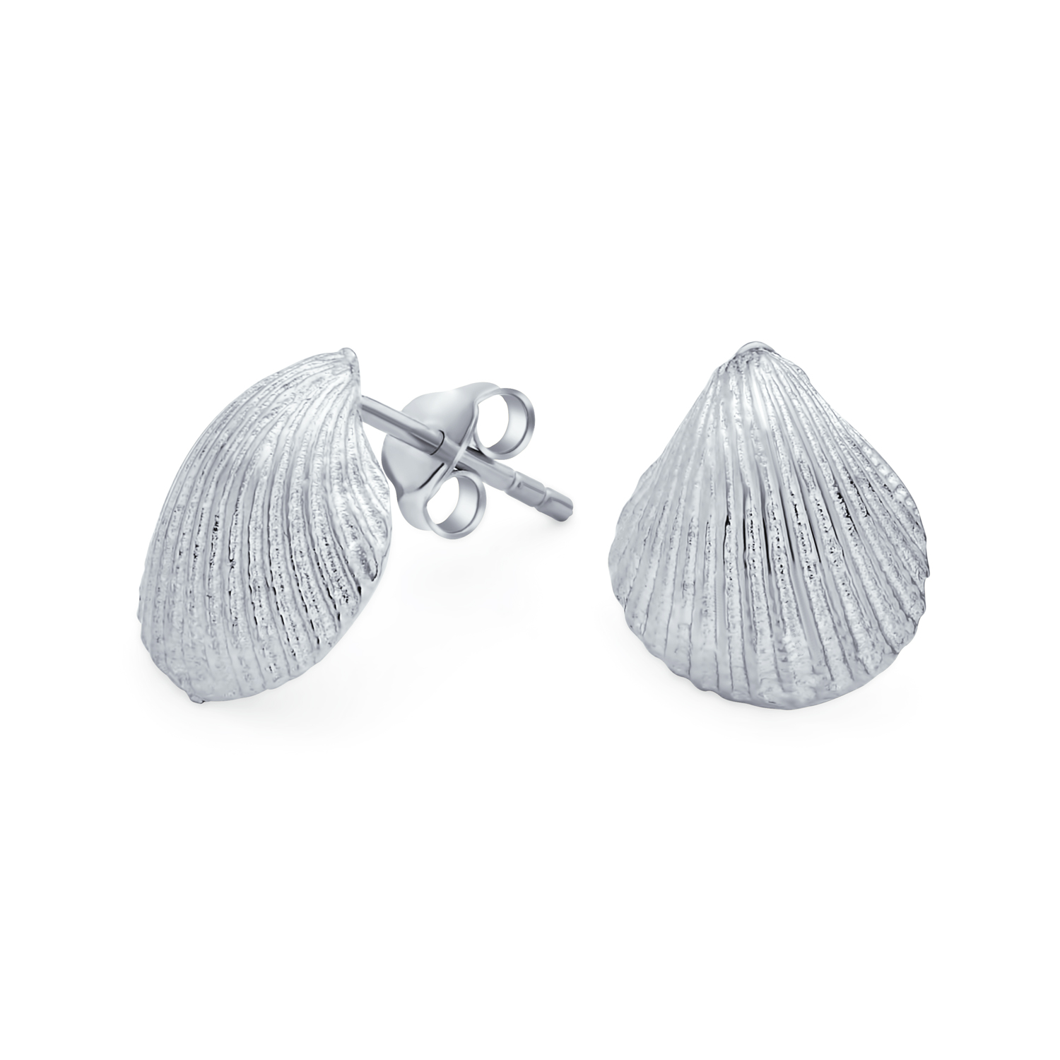Nautical Beach Vacation Cockle Seashell Stud Earrings Women .925 ...