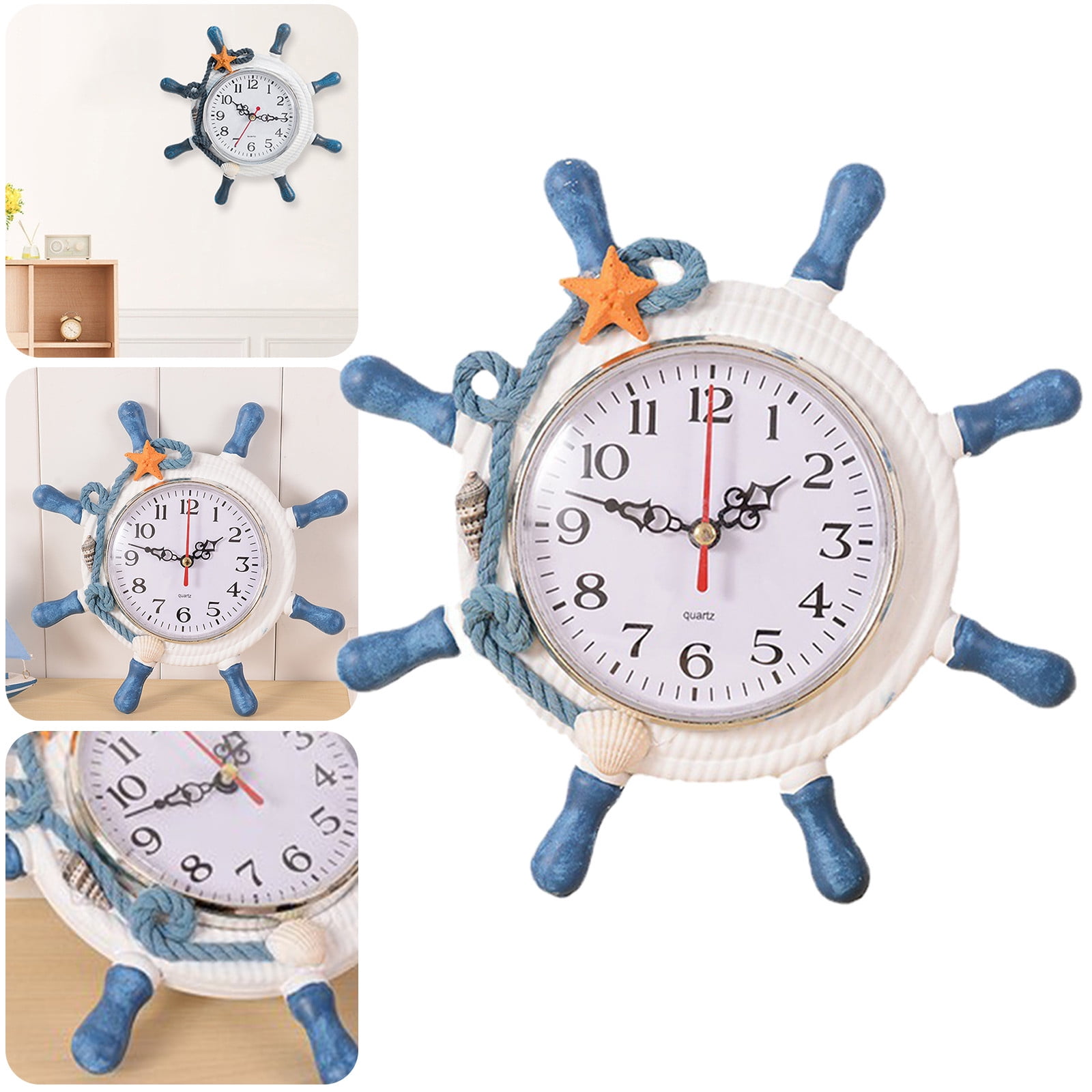 Nautical Beach Wheel Wall Clock Maritime Clock Home Wall Large ...