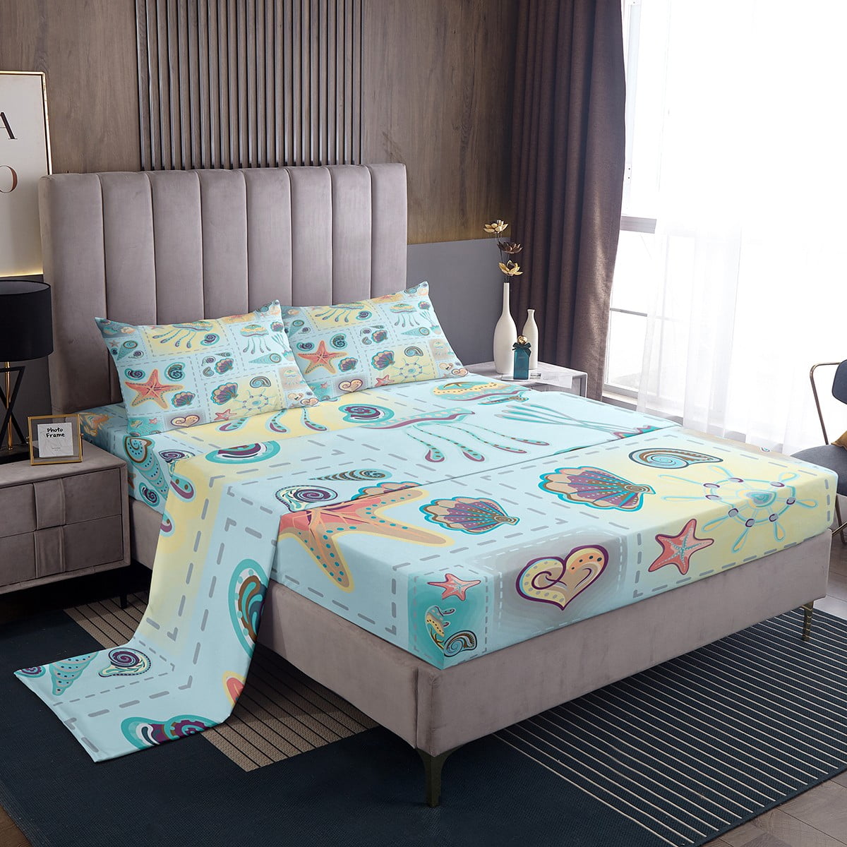 Nautical Bed Sheets Set Ocean Jellyfish Twin Sheet Set,Steering Wheel ...