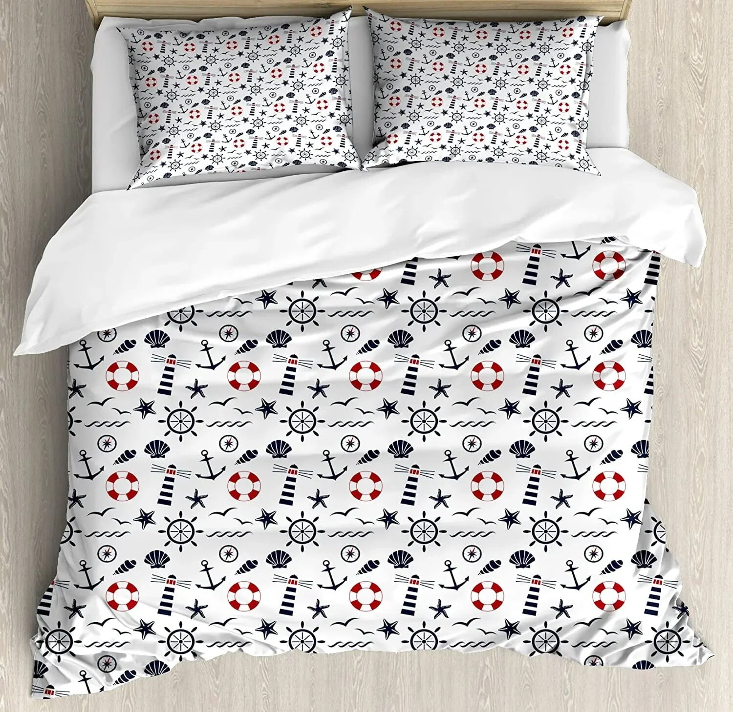 Nautical Bedding Set For Bedroom Bed Home Sea Objects on Wooden ...