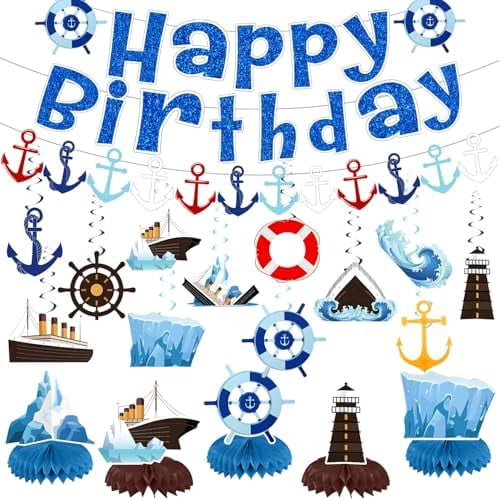 Nautical Birthday Party Decor Supplies - Happy Birthday Banner ...