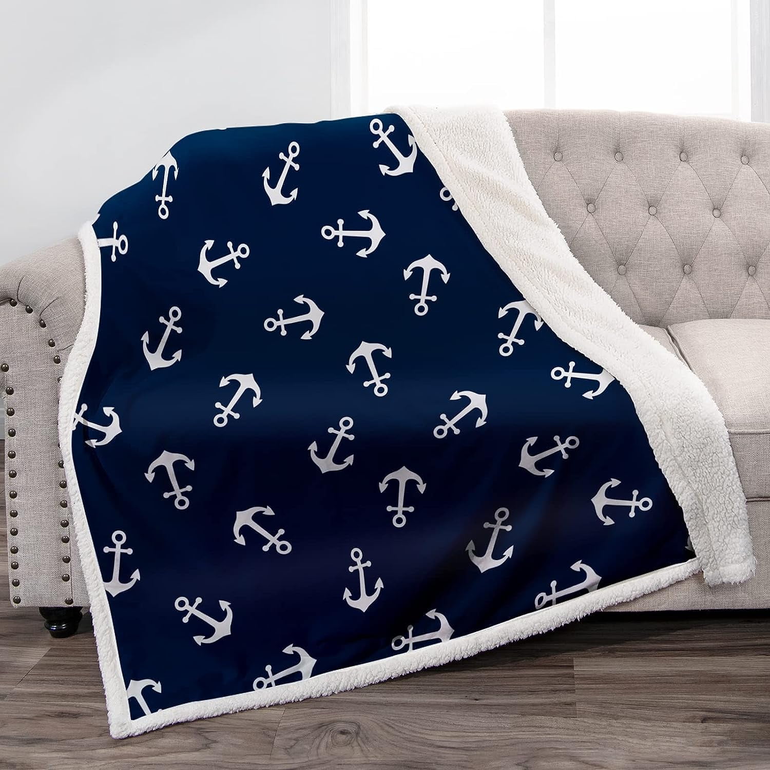 Nautical Blanket Anchor Sherpa Throw Blanket Sea Adventure Soft Warm ...