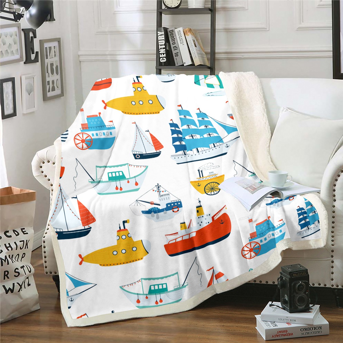 Nautical Blanket Retro Sailboat 60"x80" Throw Blanket for Boys Kids ...