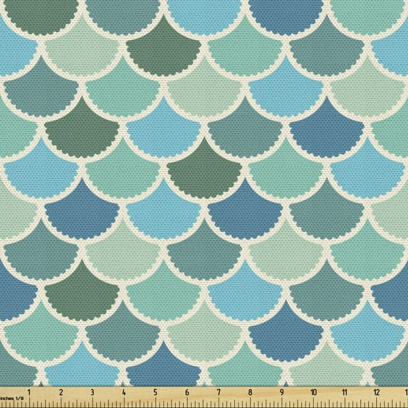 Ambesonne Nautical Blue Fabric by the Yard Upholstery, Japan Squama ...