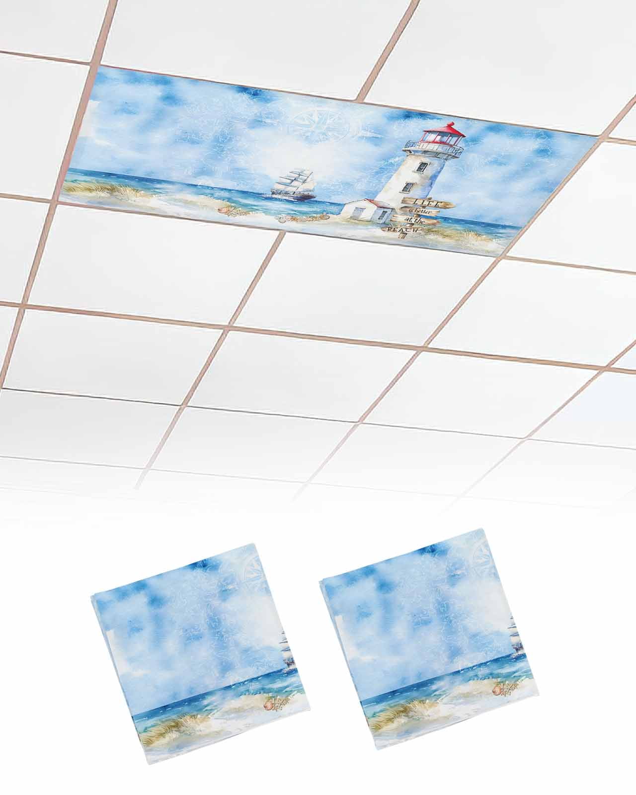 Nautical Blue Fluorescent Light Covers for Ceiling Lights 4x2 feet,2 ...