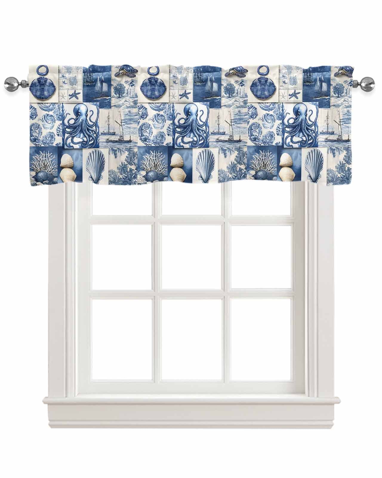 Nautical Blue Kitchen Valances for Windows Farmhouse Linen Window ...