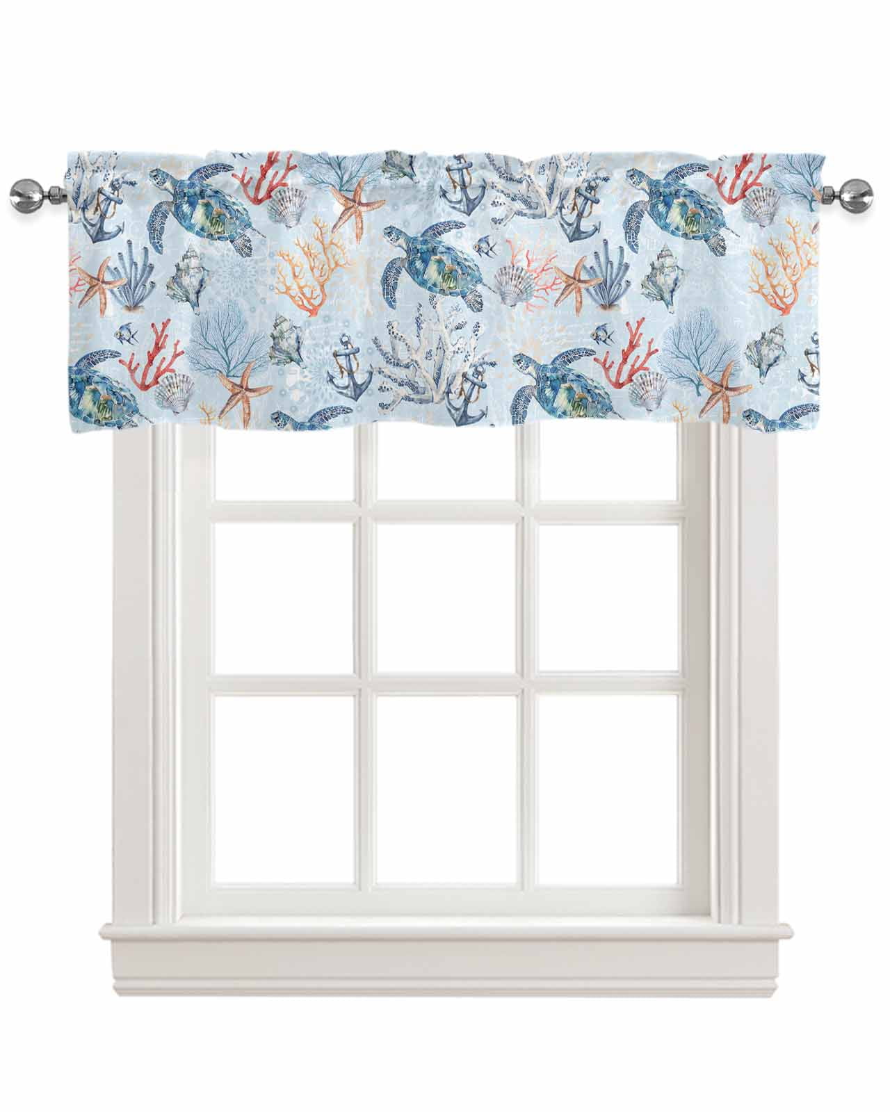 Nautical Blue Linen Curtain Valance for Bedroom/Bathroom/Kitchen/Living ...