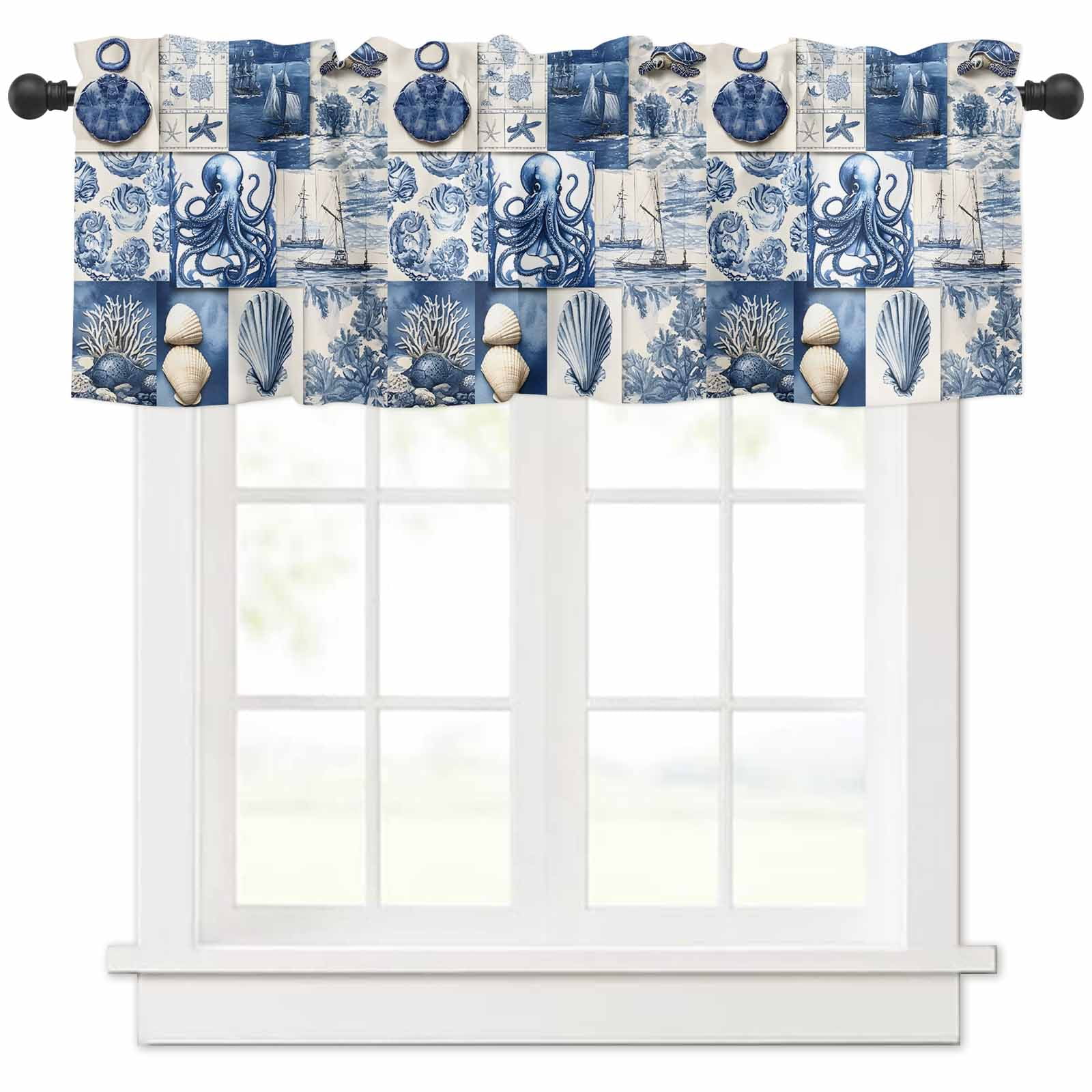 Nautical Blue Valances for Windows Farmhouse Kitchen Curtains Valances ...