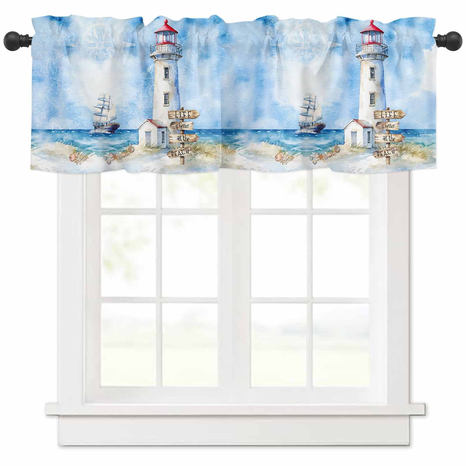 Nautical Blue Valances for Windows Farmhouse Kitchen Curtains Valances ...