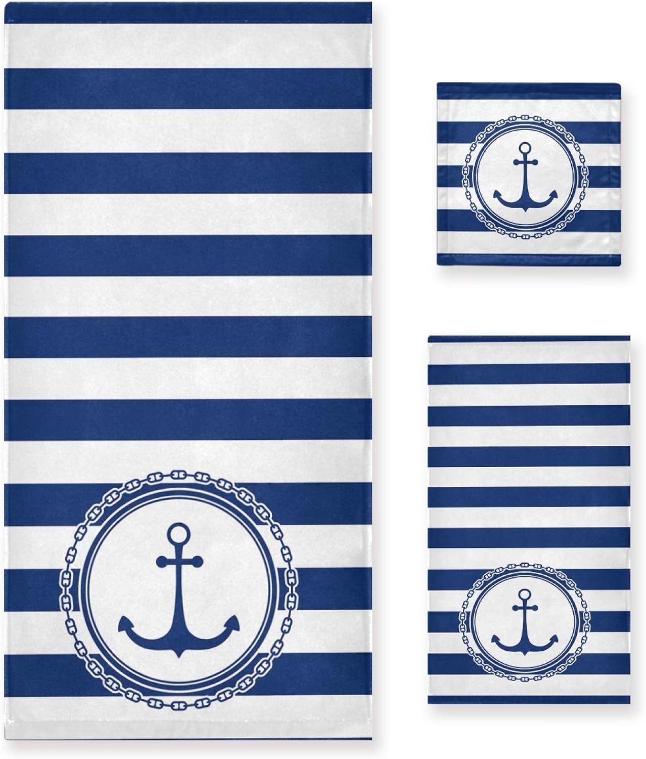 Nautical Blue White Striped Marine Anchor Soft Luxury Decorative 3 ...