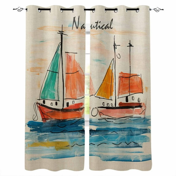Nautical Boat, Blackout Curtains 84 Inches Long, Coastal Sailing Ship ...