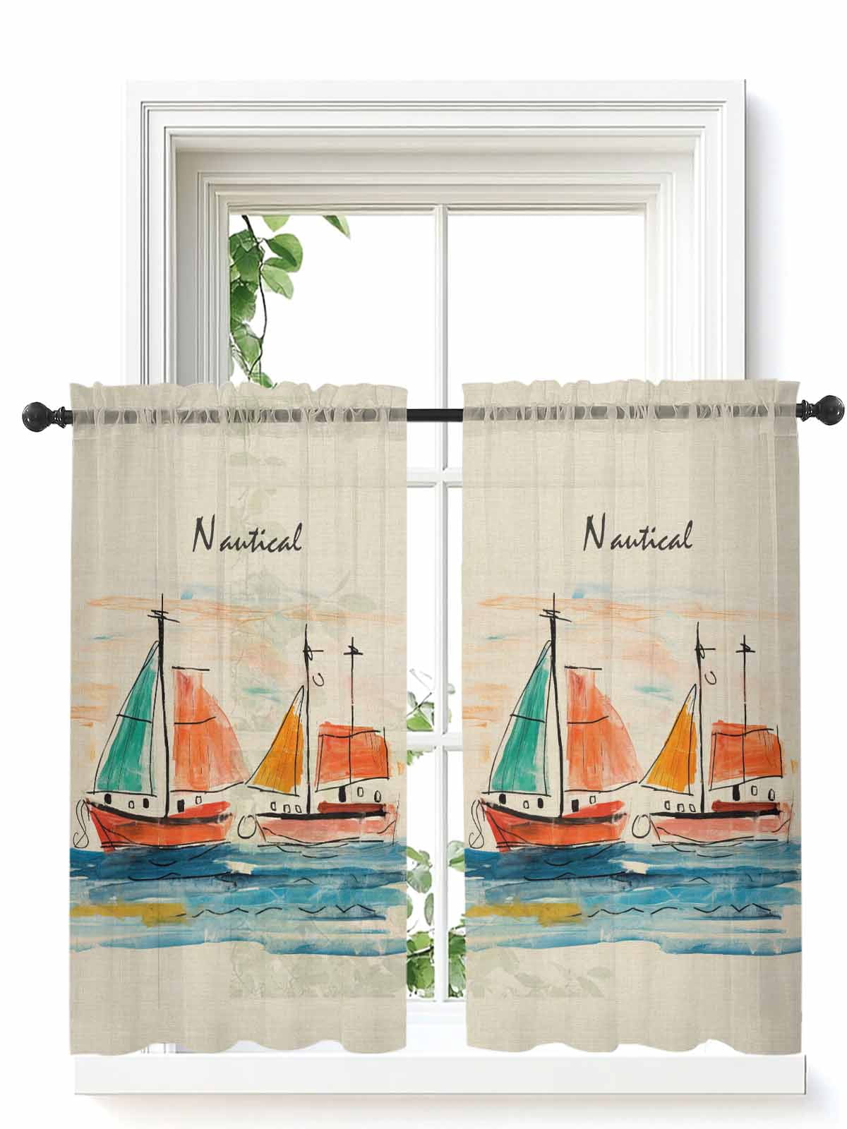 Nautical Boat,Curtains 45 Inch Length,Sheer Curtains for Bedroom Living ...