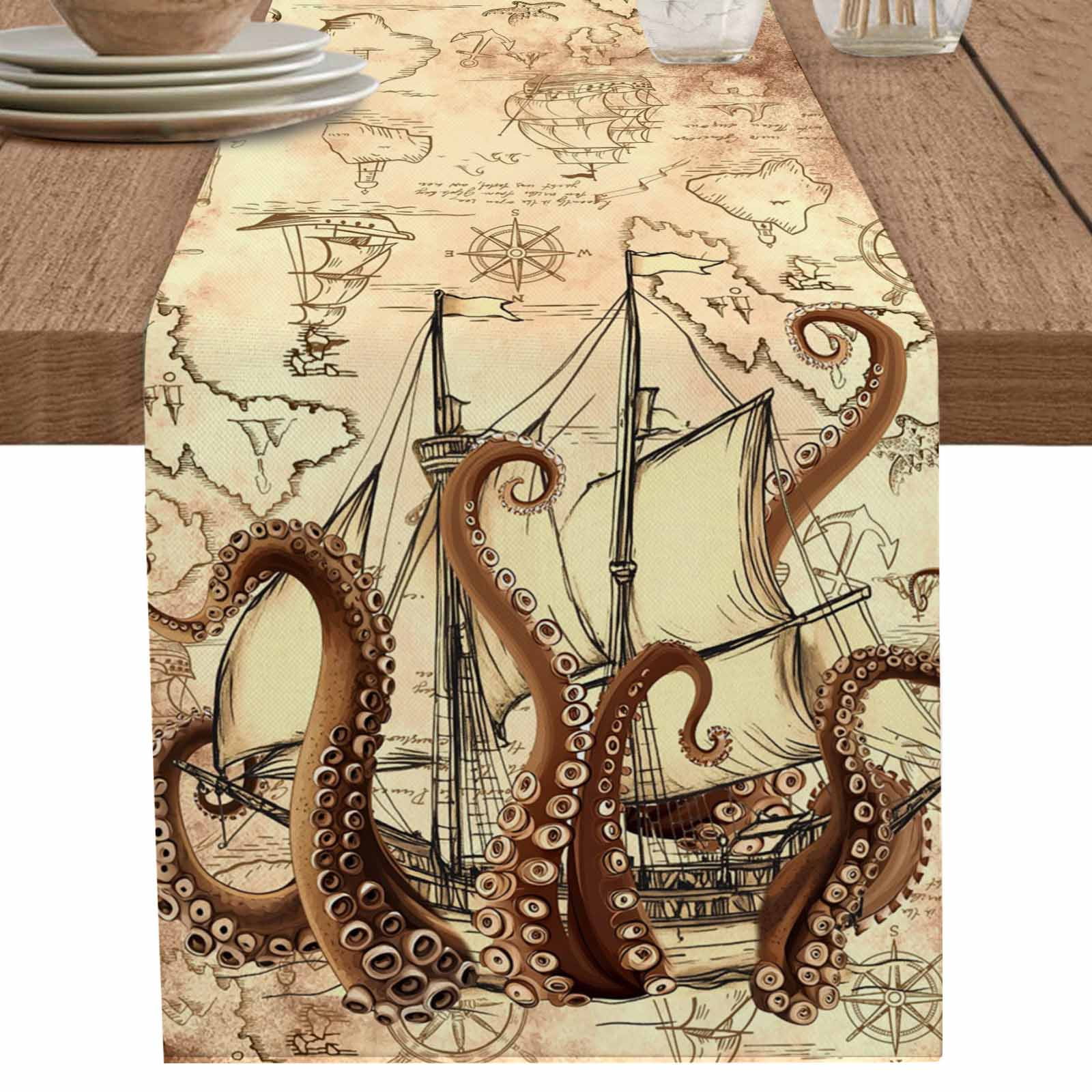 Nautical Boat Table Runner 120 Inches Long for Dining Table Decor,Retro ...