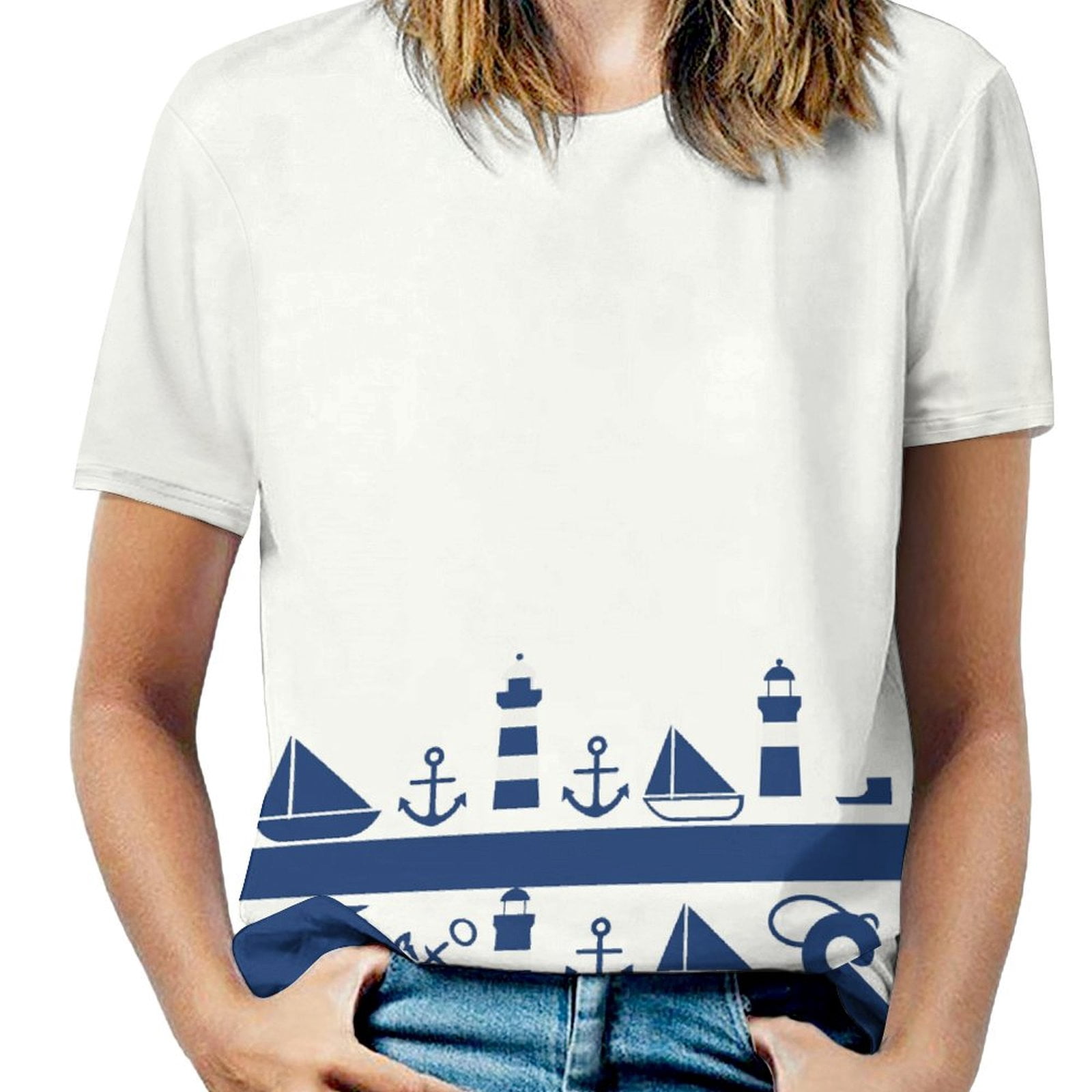 Nautical Border Design T Shirts Basic T-Shirt Short Sleeve Ladies Tee ...