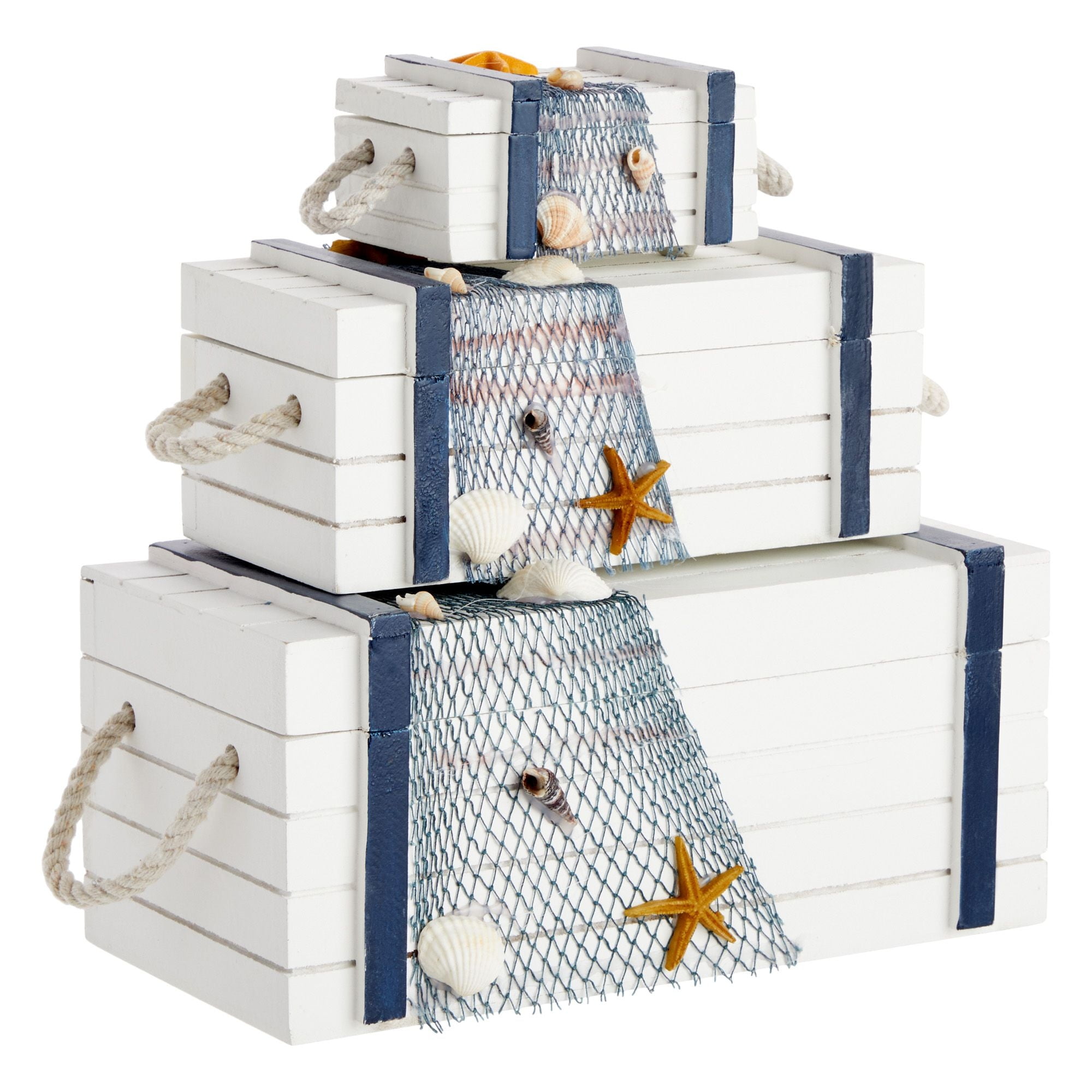 Nautical Box Set, Beach Theme Wooden Jewelry Boxes for Ocean Decor (3 ...