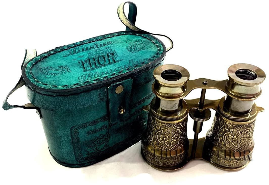 Nautical Brass Spyglass Binocular with Leather Box Gift Decor - Walmart.com