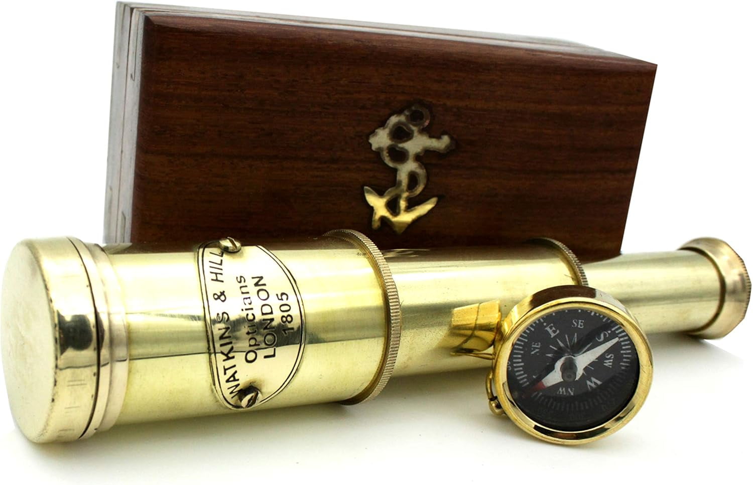Nautical Brass Spyglass Telescope with Wooden Box, Brass Pirate Brass ...