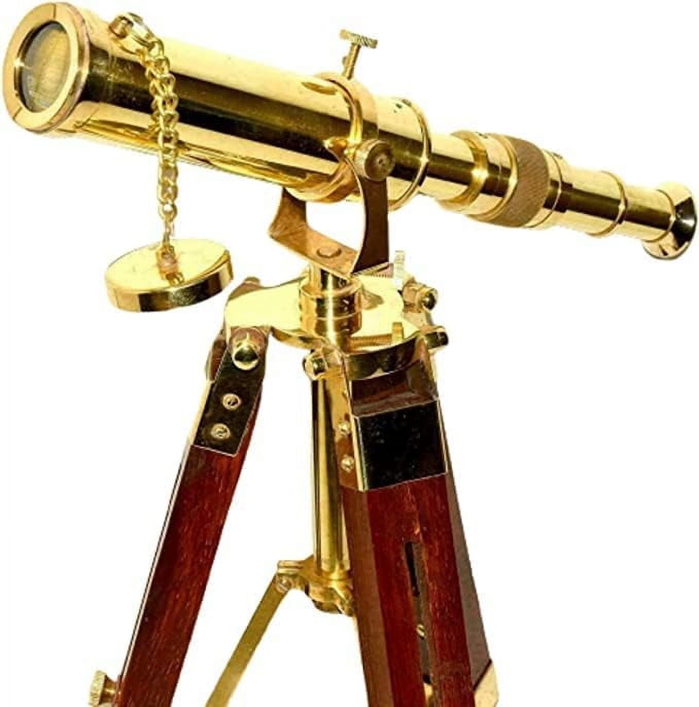Nautical Brass Telescope Vintage Decor Marine with Maritime Wooden Tripod Stand Spyglass for ...