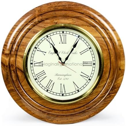 Nautical Brass Time's Wall Clock with Roman Numerals On Rosewood ...