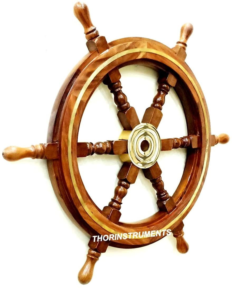 Nautical Captains Vintage Ship Wheel Wooden Steering Wheel 24" - Boat ...