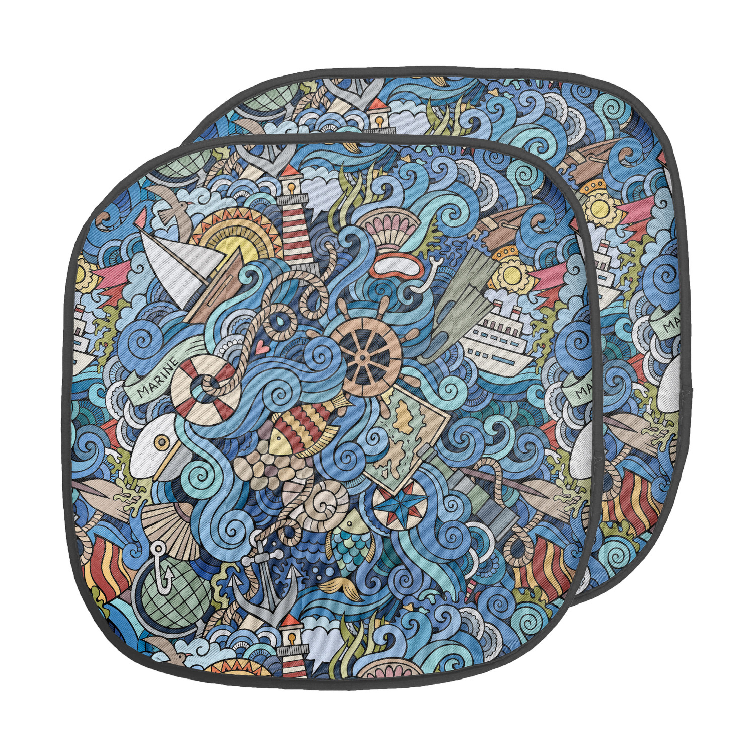 Nautical Chair Seating Cushion Set of 2, Abstract Pattern Sea Shells ...