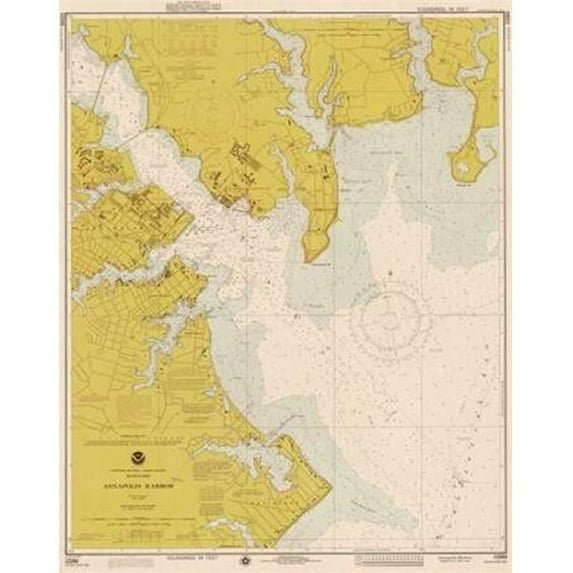 Nautical Chart - Annapolis Harbor ca. 1975 - Sepia Tinted Poster Print ...
