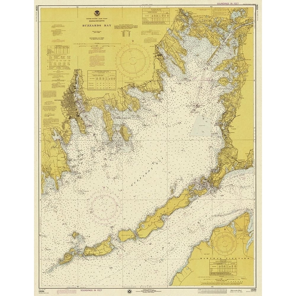 Nautical Chart Buzzards Bay ca 1974 Sepia Tinted Poster Print by NOAA ...