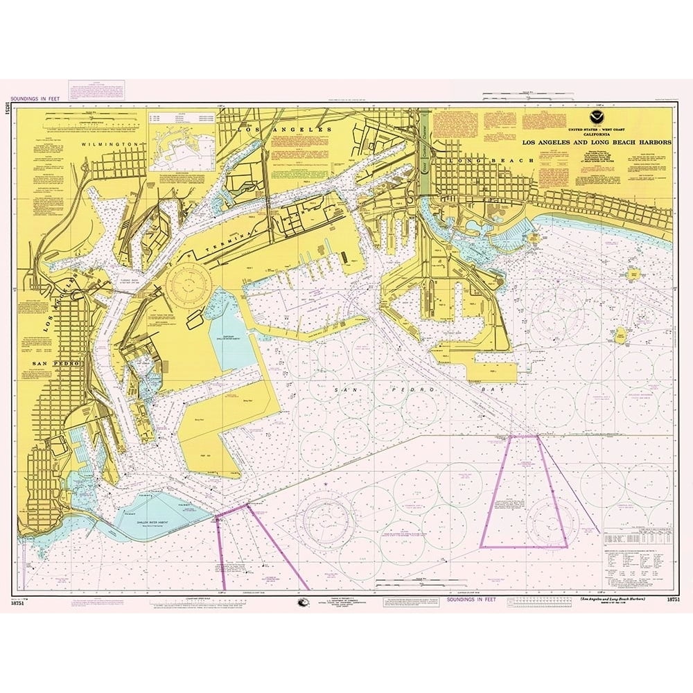 Nautical Chart - Los Angeles and Long Beach Harbors ca. 1998 Poster ...