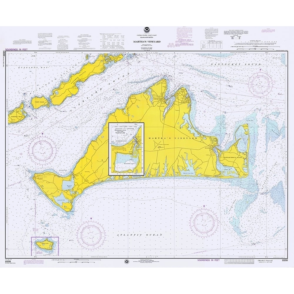 Nautical Chart Marthas Vineyard ca 1975 Poster Print by NOAA Historical ...