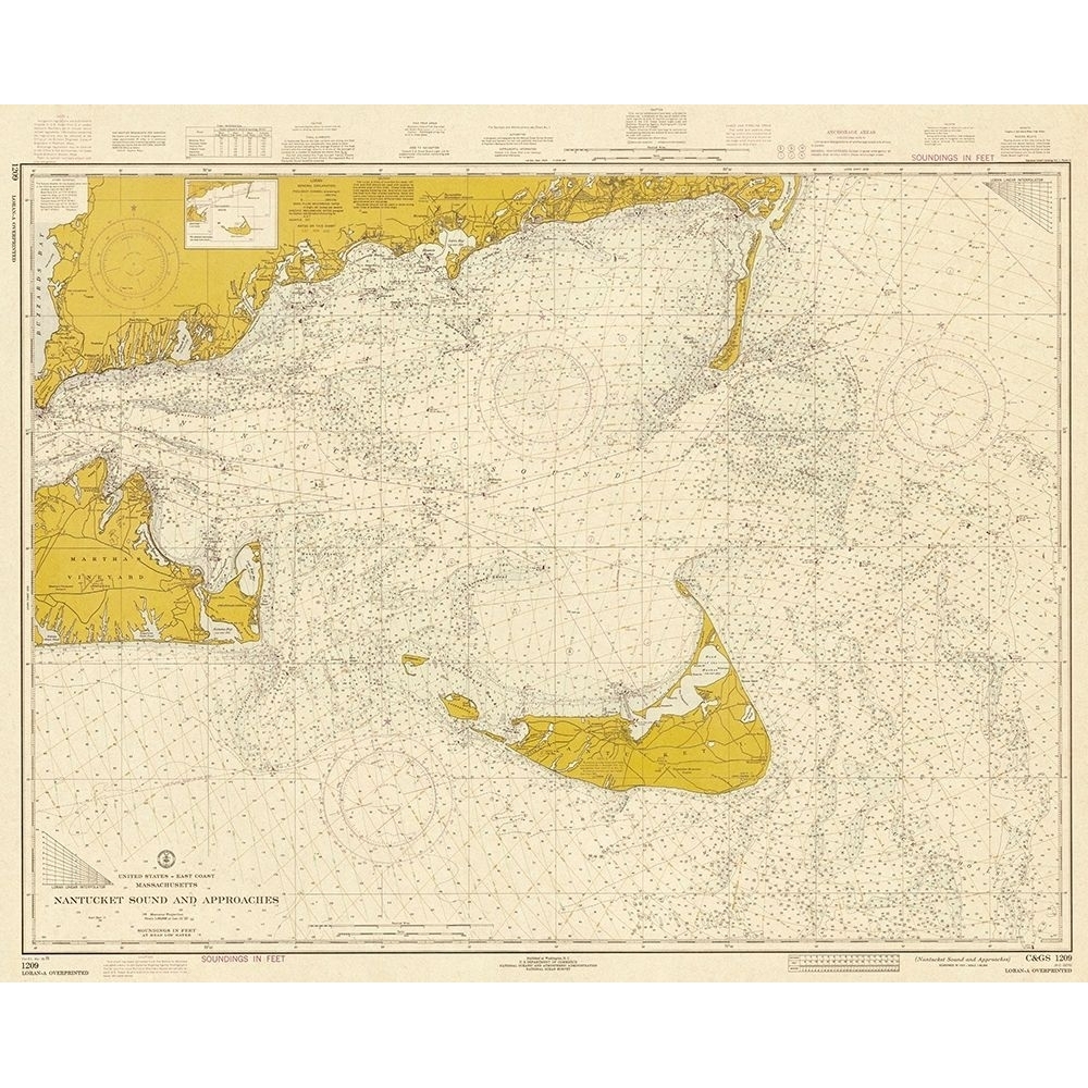 Nautical Chart Nantucket Sound and Approaches ca 1973 Sepia Tinted ...