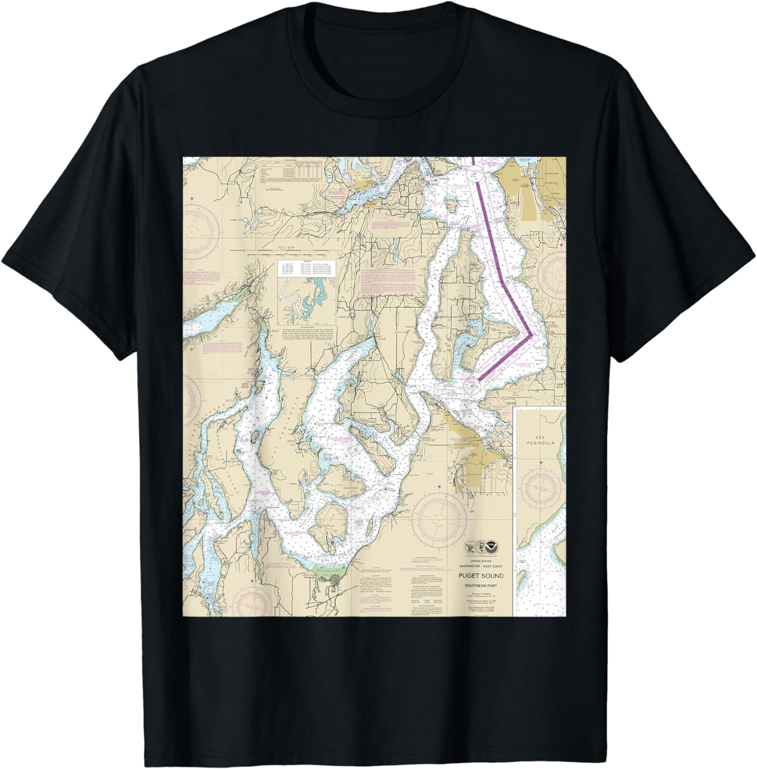 Nautical Chart - Puget Sound South, WA T-Shirt - Walmart.com
