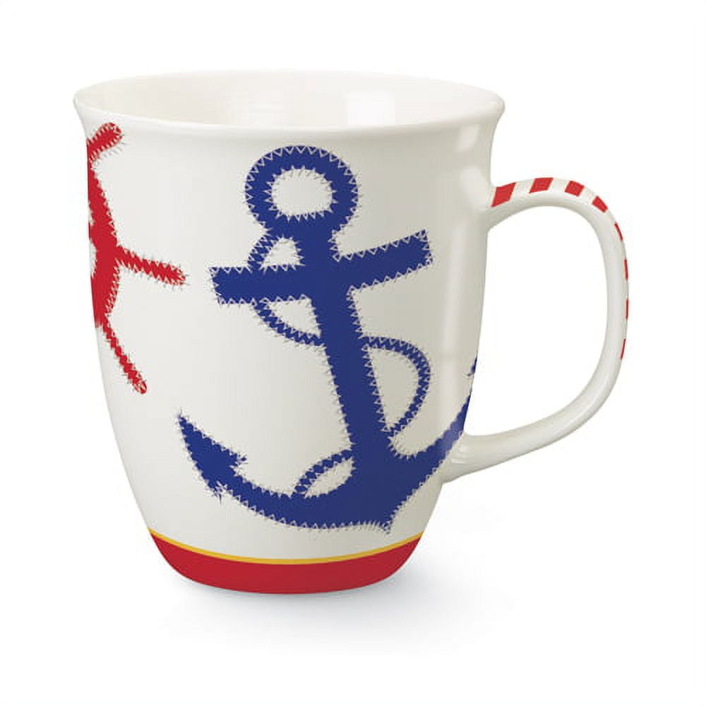 Nautical Chic Navy Anchor and Ships Wheel Coffee Latte Tea 16 Oz Harbor ...