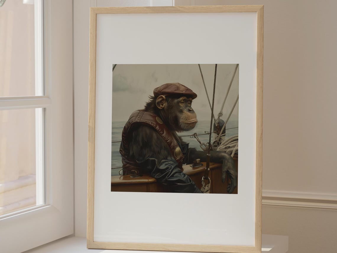 Nautical Chimpanzee Monkey On Toilet With Newspaper Victorian Toilet ...