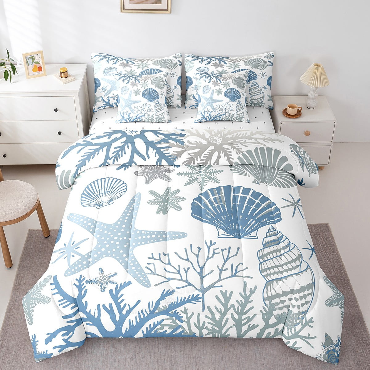 Nautical Coastal 7 Piece Comforter Set Full Bed in a Bag,Blue Ocean ...